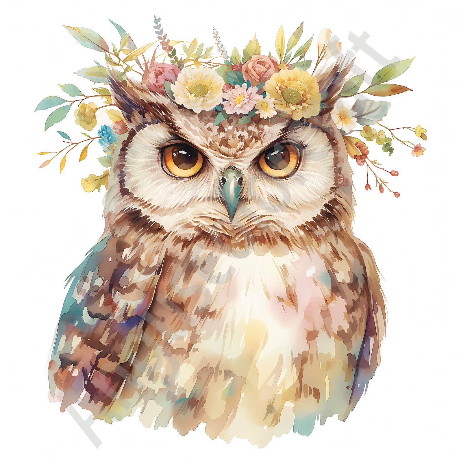18 Watercolor Boho Owl Clipart, JPG Instant Download File, Digital ...