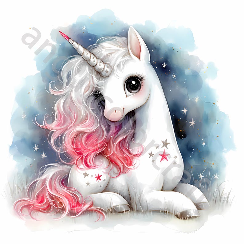 10 Quirky White Unicorn Clip Art, Watercolor Clipart JPG, Junk ...