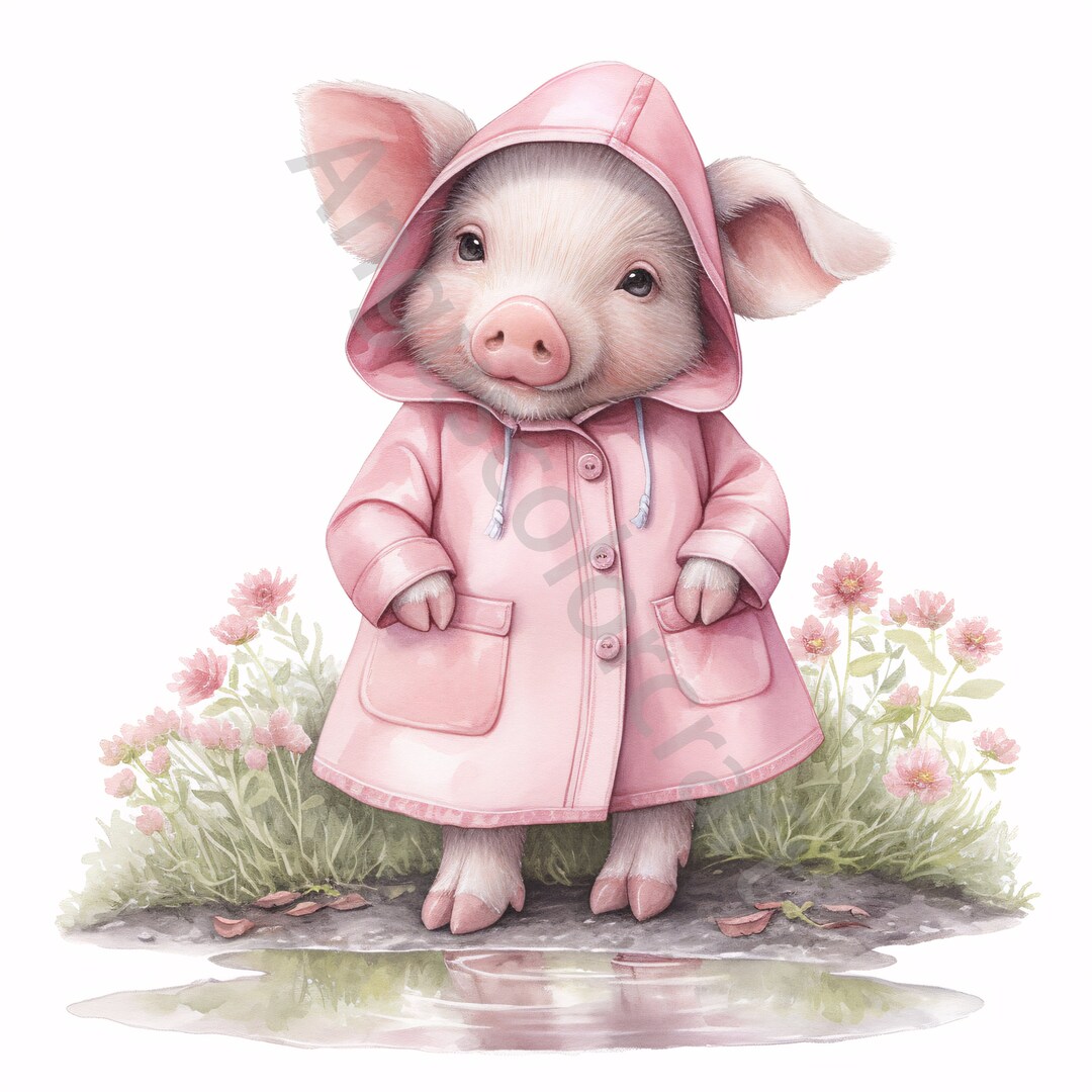 15 Jpgs Cute Whimsical Raincoat Piggy Clipart, Cute Pig Clip Art ...