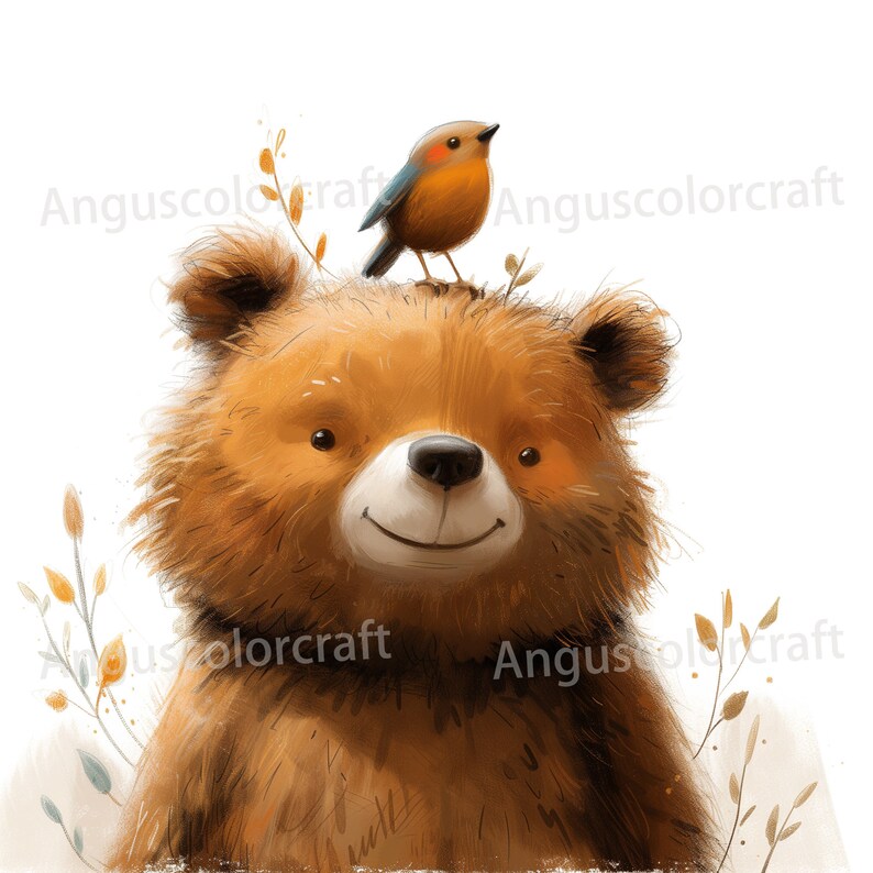Cute Bear & Bird Clipart, Kawaii Animal-18 High Quality Jpgs ...