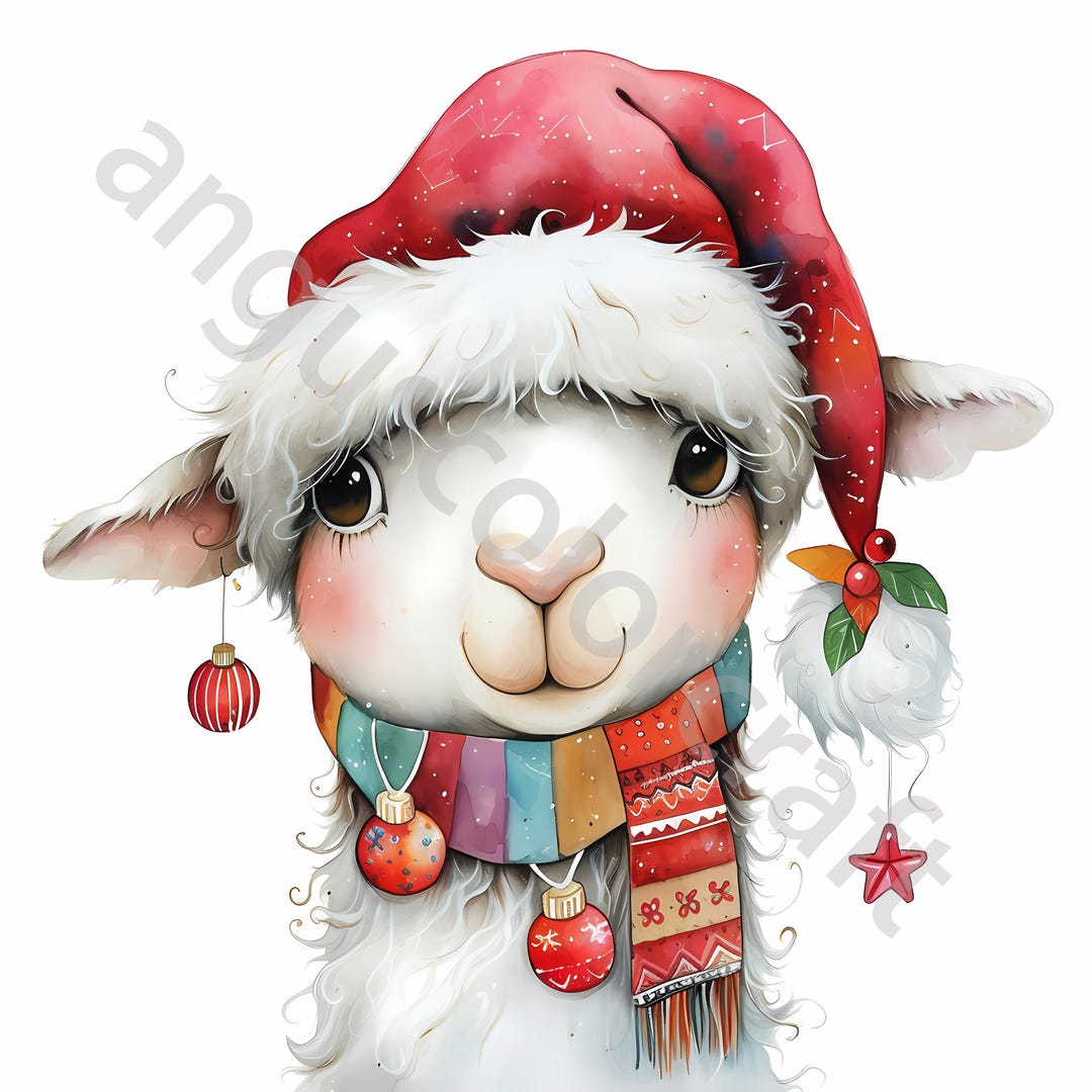 10 Quirky Christmas Alpaca Clip Art, Watercolor Clipart JPG, Junk ...