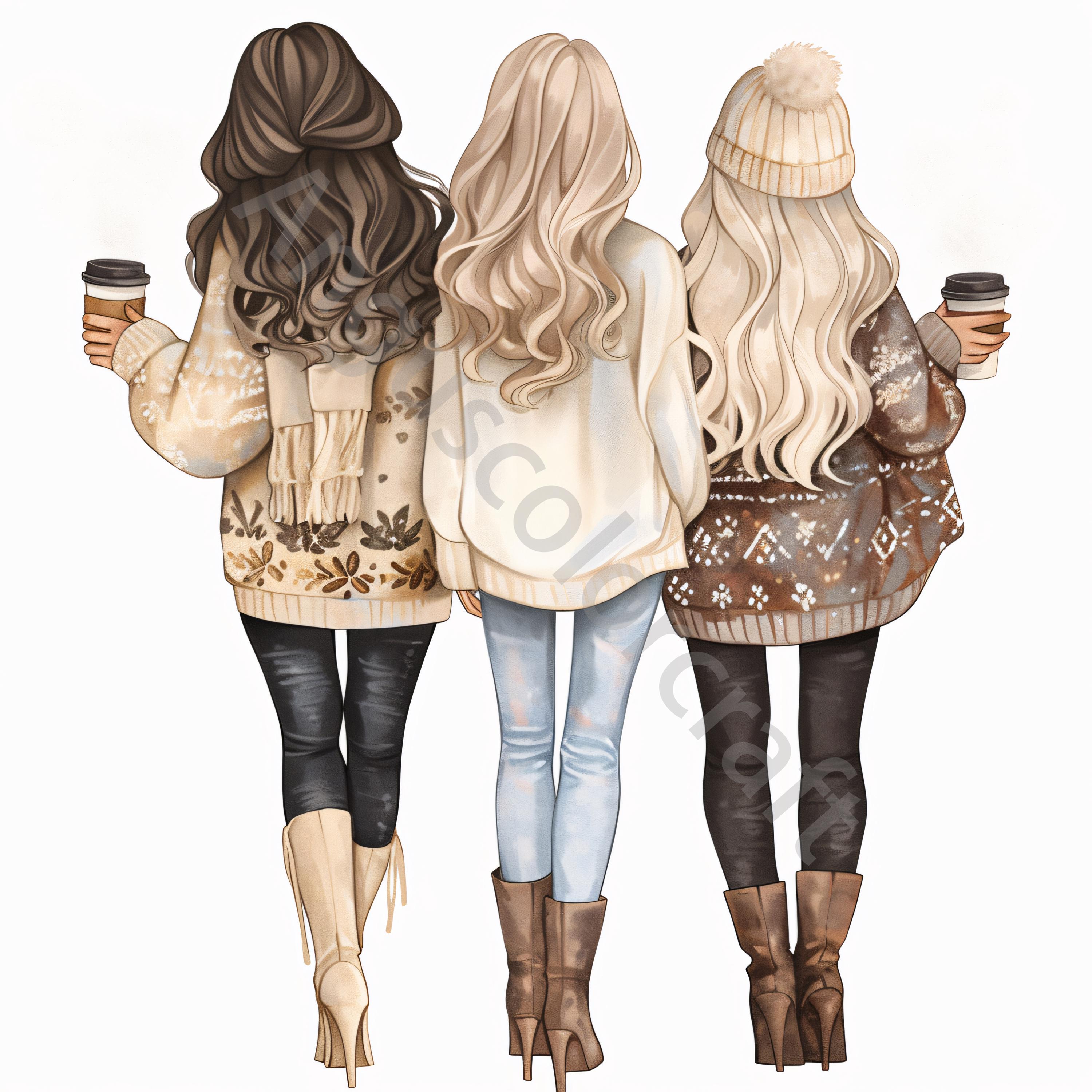 Friends in Winter Clipart, 10JPG, Digital Download, Women Friend ...