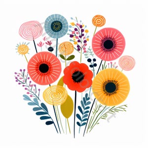 10 JPG Whimsical Flowers Clipart, A Bouquet of Flowers Clipart, Digital ...