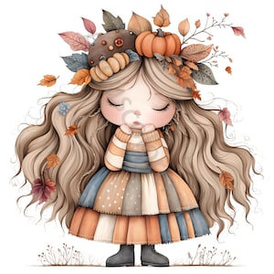 13 Watercolor Autumn Girl Clipart, Cozy Autumn, Fall JPG Graphics ...
