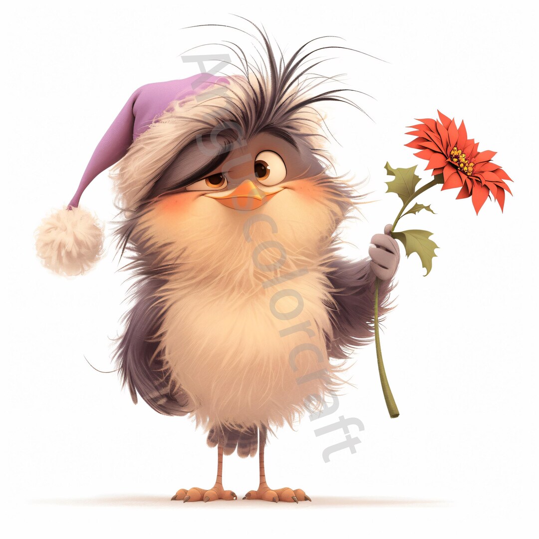 12 Cute Whimsical Christmas Bird Clipart, Funny Bird Clipart, Jpgs ...