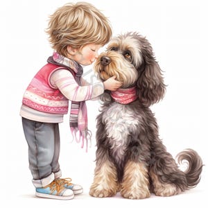 10 JPG Girl With Puppy Clip Art, Boy With Dogs Clipart Digital Download ...
