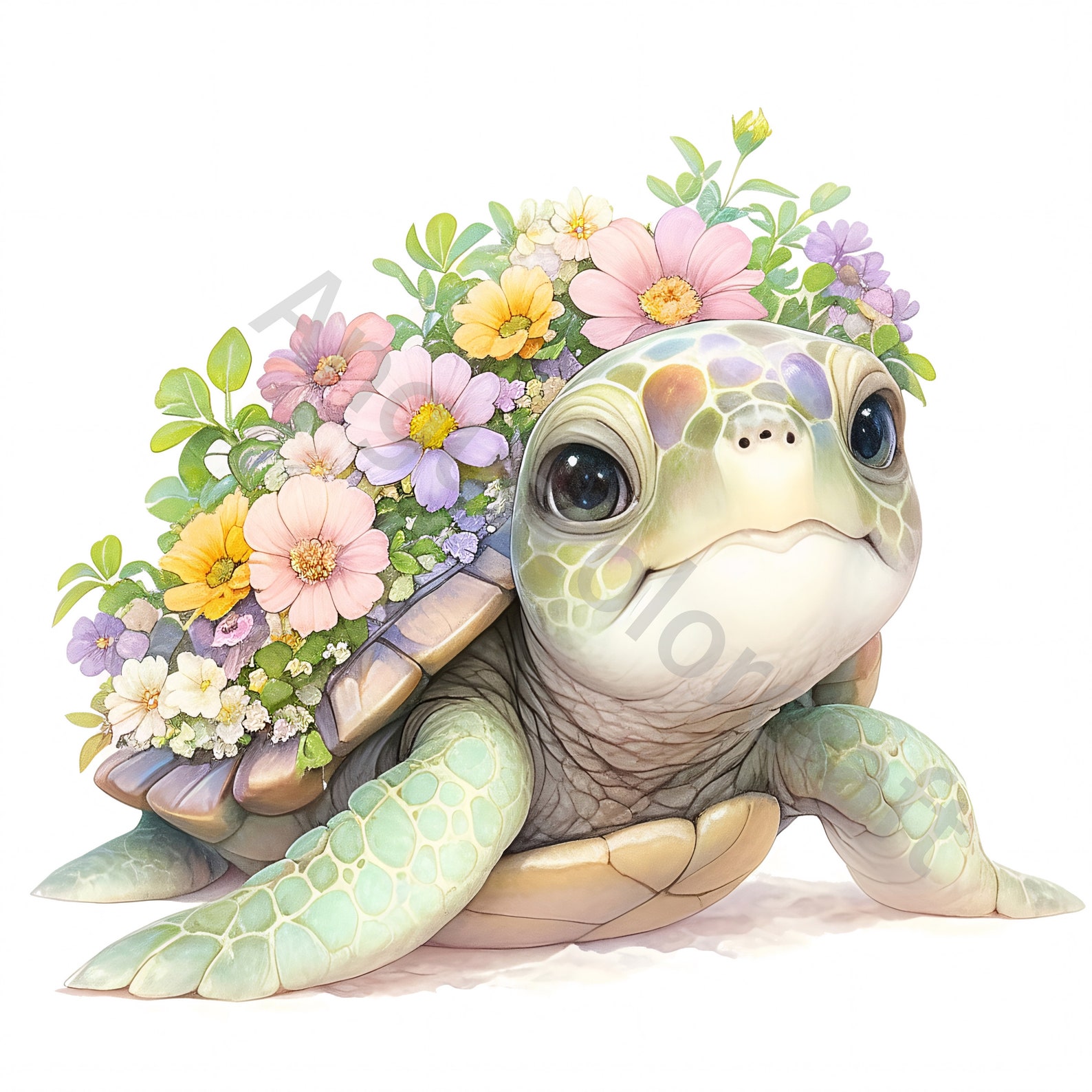 15 Cute Whimsical Turtle Clipart, Flower Turtle Clipart, High Res Jpgs ...