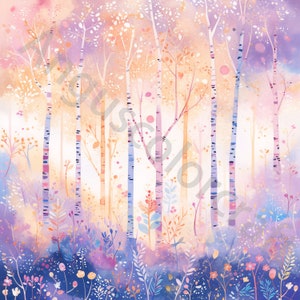 Whimsical Birch Wood Trees Clip Art Bundle 10 High Res Watercolor Jpgs ...