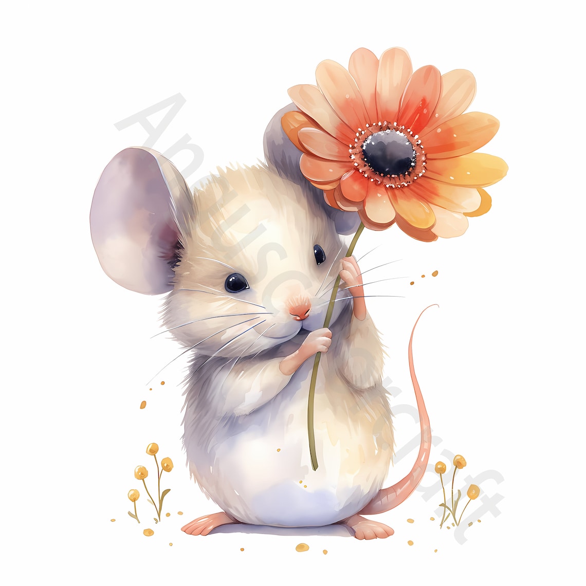 Watercolor Mouse and Flower Clipart - 20 High Quality Jpgs, Digital ...