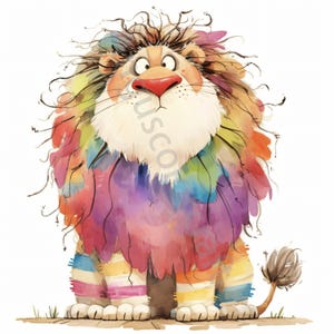 12 Quirky Lion Clip Art, Watercolor Clipart JPG, Junk Journaling ...