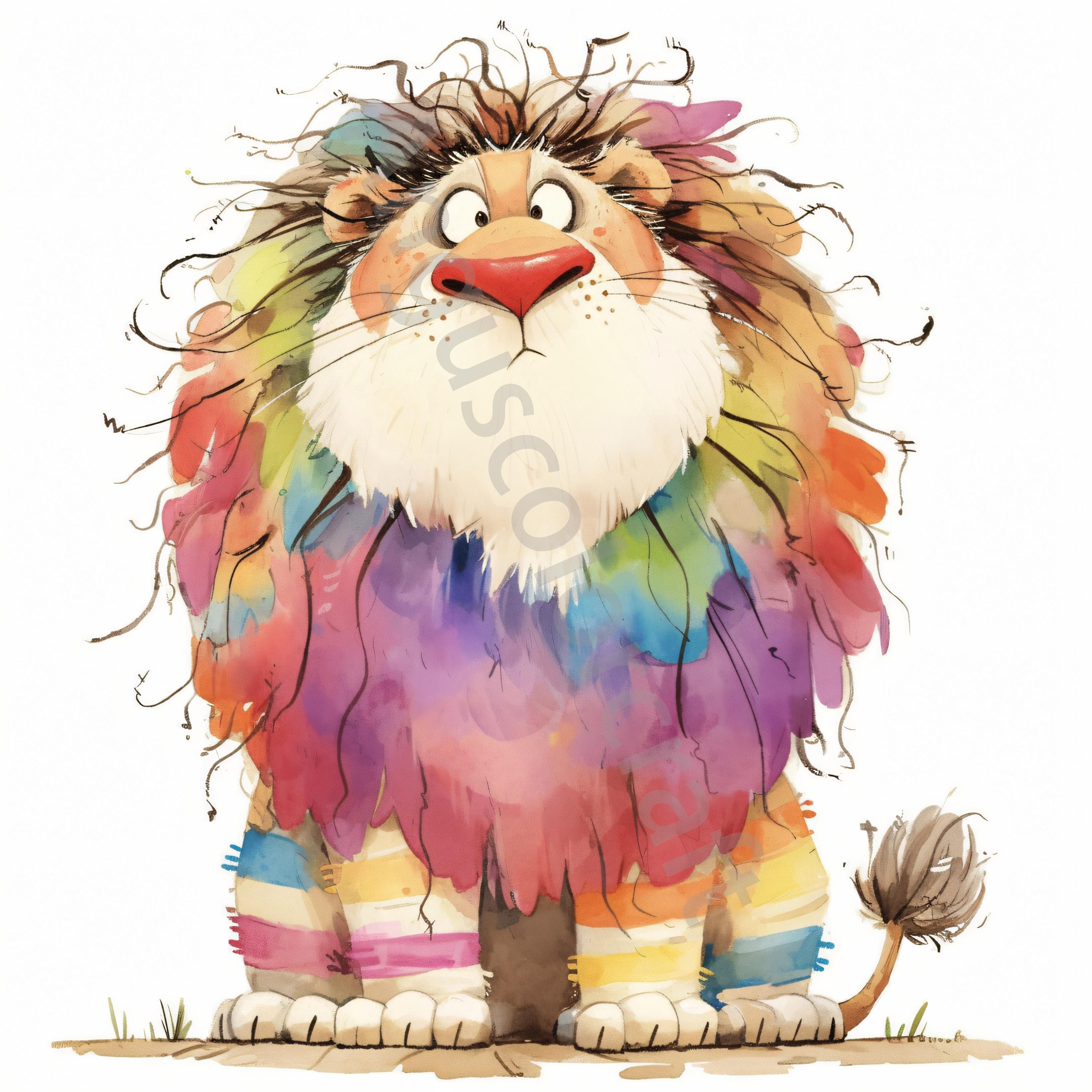 12 Quirky Lion Clip Art, Watercolor Clipart JPG, Junk Journaling ...