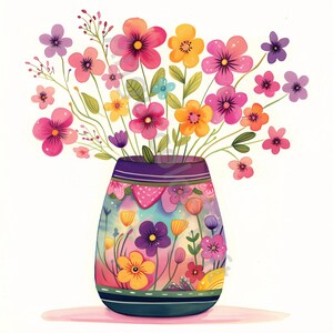 10 Whimsical Flower Set2 Clipart, Vase of Flower Clipart, High Res JPG ...