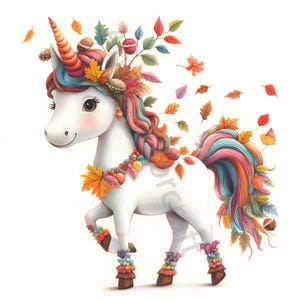 12 JPG Autumn Unicorn Clipart, Baby Unicorn Watercolor Clipart, Cute ...