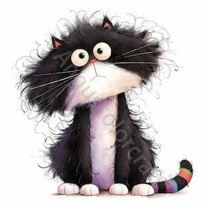 10 JPG Quirky Messy Hair Cat Clip Art, Watercolor Kitten, Junk ...