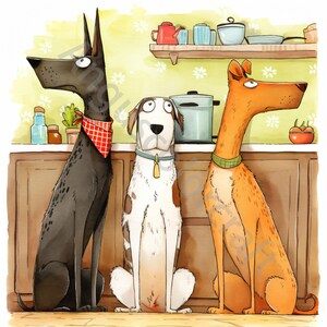 10 Dogs in Kitchen Clip Art, Vintage Watercolor Clipart JPG, Junk ...