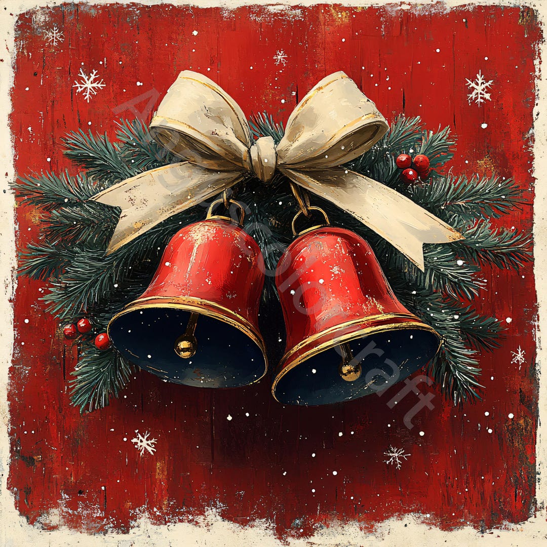 Vintage Christmas Bells Clipart Bundle 12 High Res Watercolor Jpgs ...