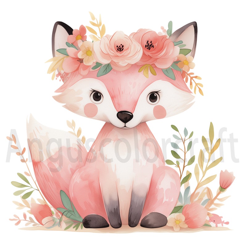 19 Cute Fox With Flower Clipart, Commercial Use, Whimsical Ephemera ...