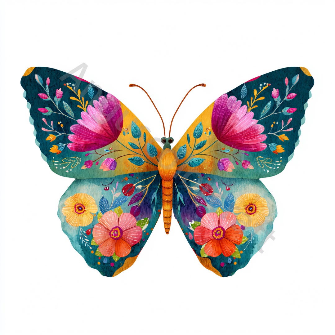 10 JPG Flowers Butterfly Clip Art, Watercolor Clipart, Junk Journal ...