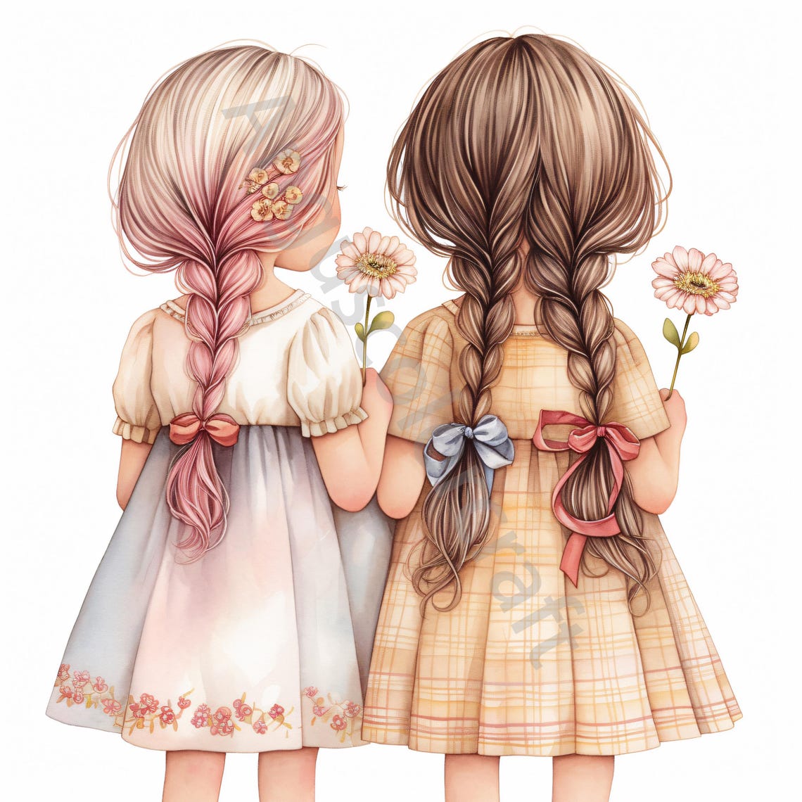 Best Friends Little Girls Clip Art Kit 13 High Res Watercolor Jpgs for ...
