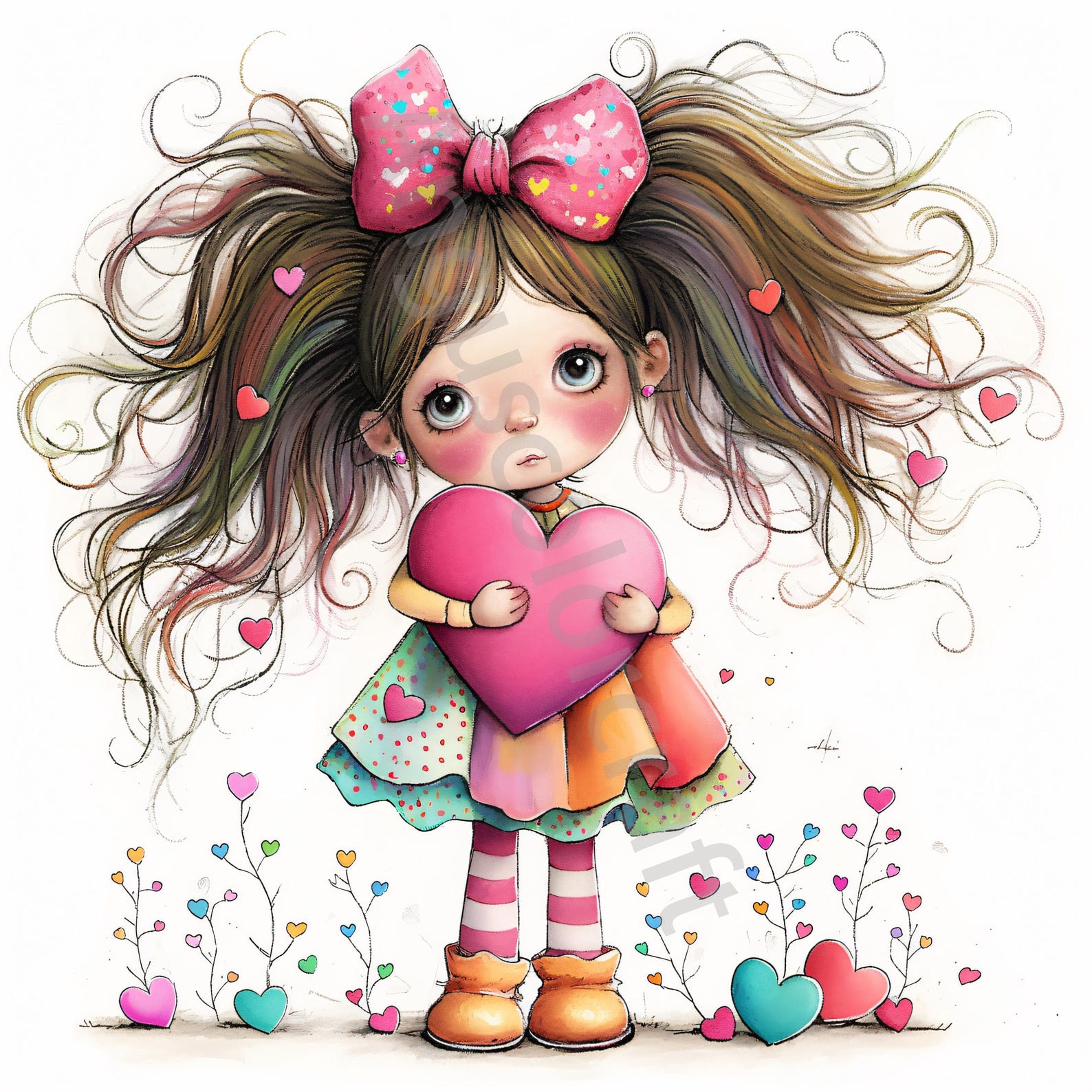 12 Quirky Heart Girl Clip Art, Watercolor Clipart JPG, Junk Journaling ...