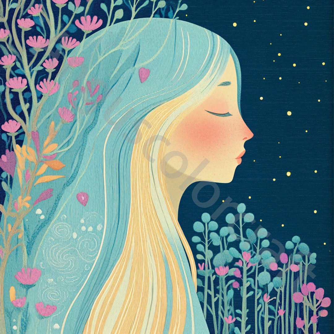 10 Cute Whimsical Girl Clipart, Girl With Flower Clipart, High Res JPG ...