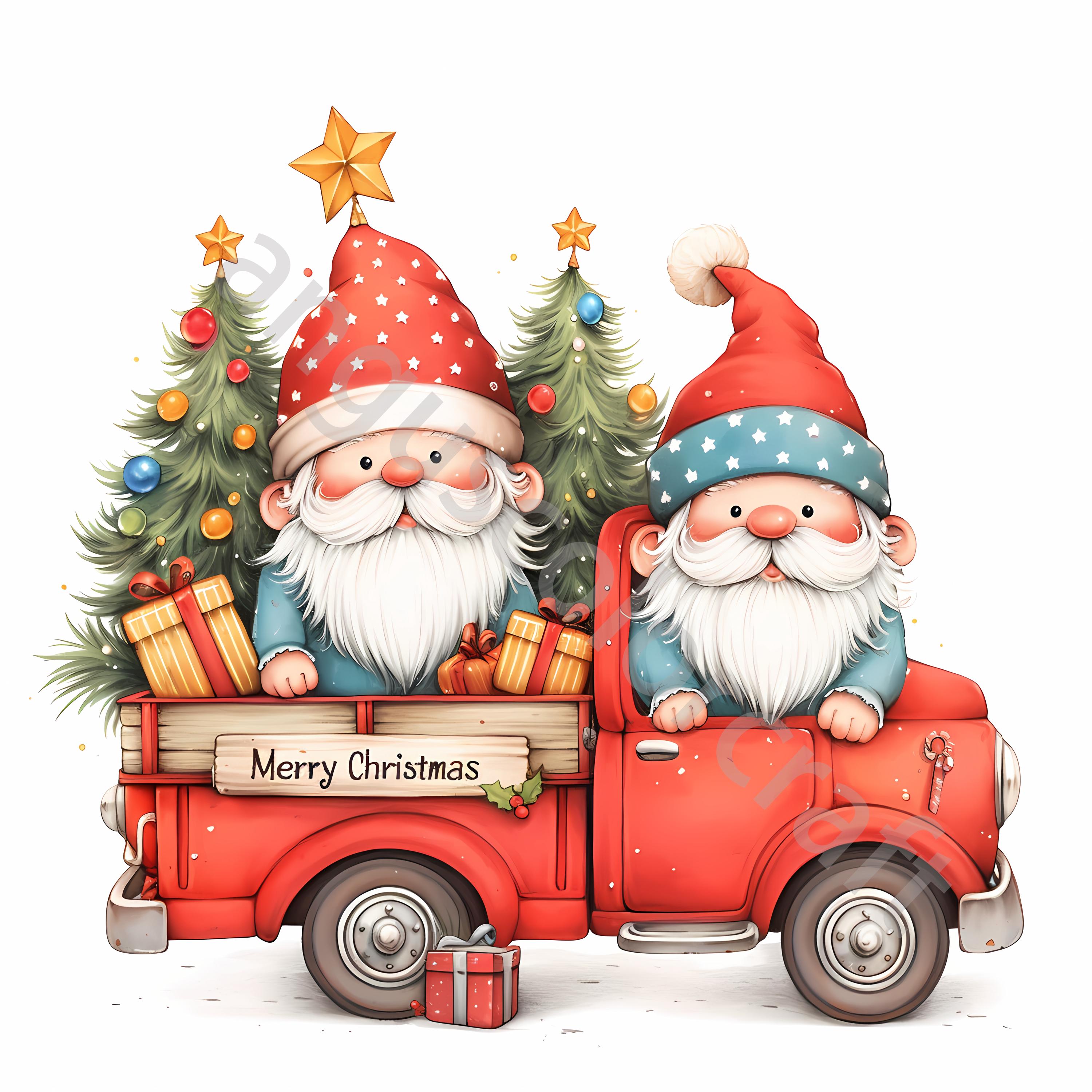 Quirky Christmas Gnomes Clip Art, Watercolor Clipart 10 Jpgs, Junk ...
