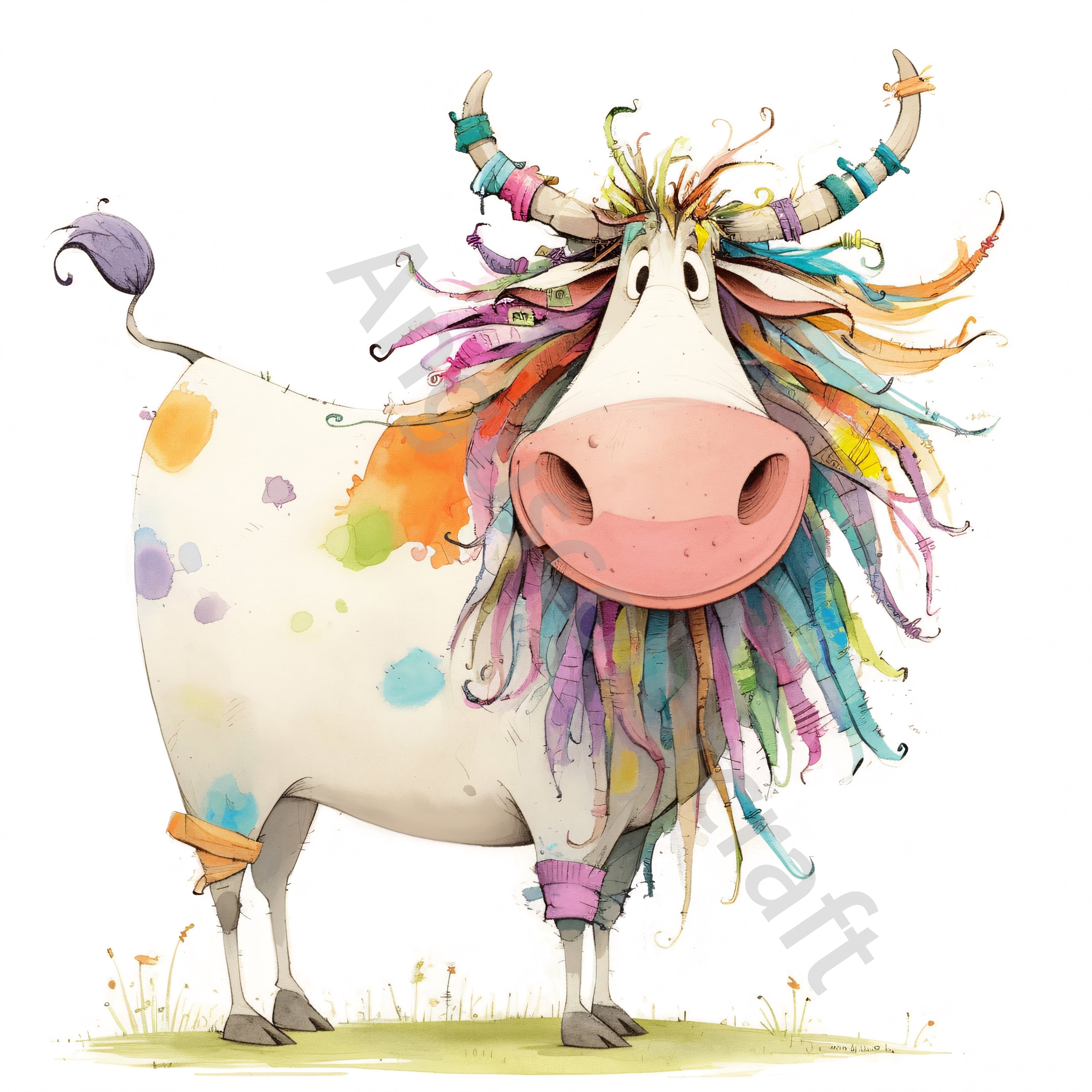 13 Quirky Cow Clipart, Commercial Use, Whimsical Ephemera, Watercolor ...