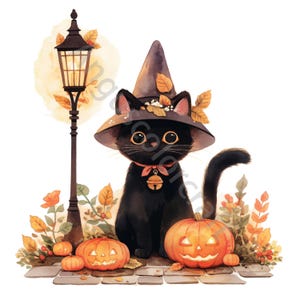 12 JPG Watercolor Halloween Black Cat Clipart Bundle Cute Cat Clipart ...