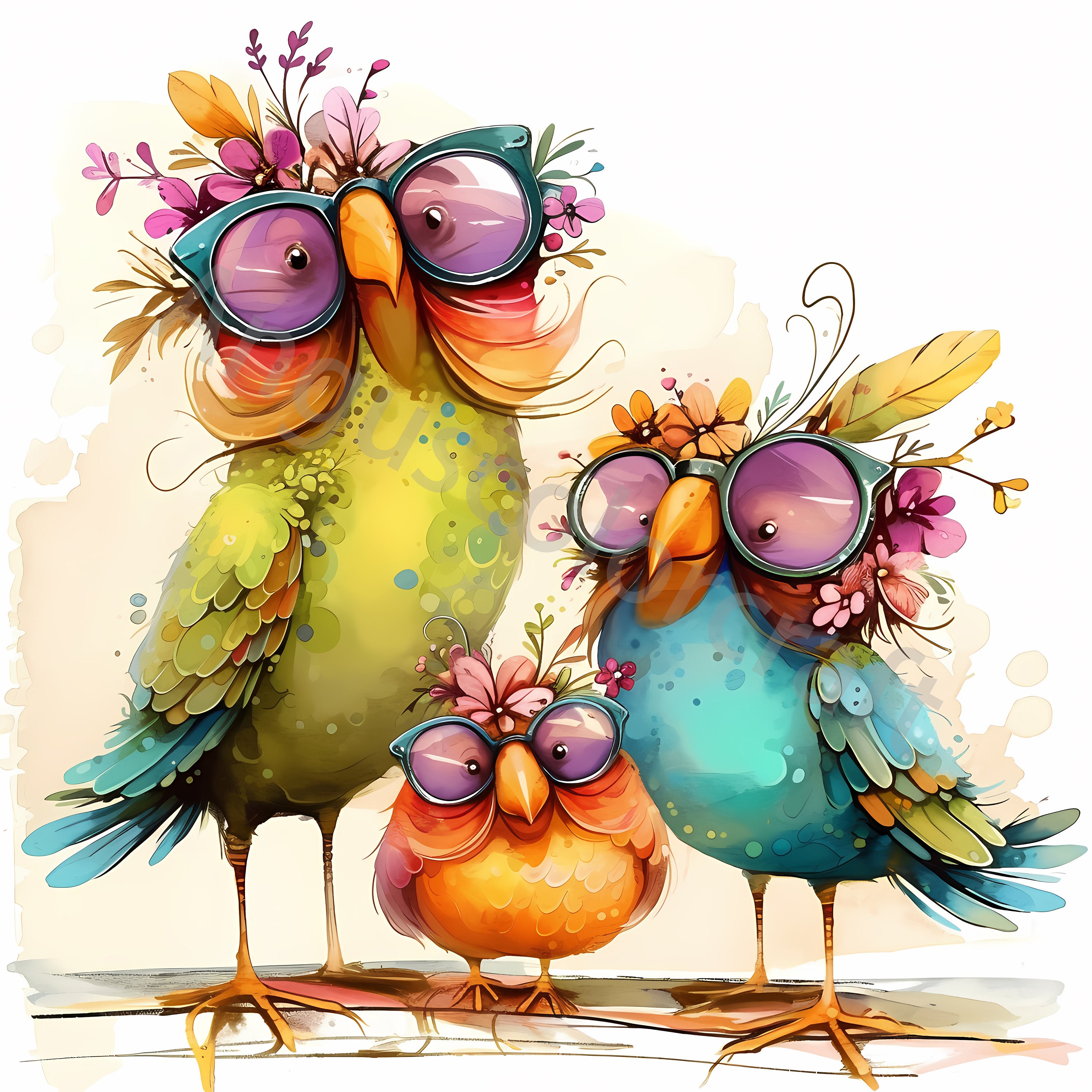 12 Family Bird Clipart Quirky Bird Illustrations Whimsical Birds on ...