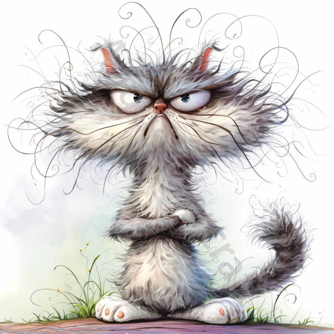 Frazzled Cat Clip Art 15 High Res Watercolor Jpgs for Junk Journaling ...