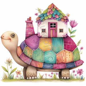 10 Quirky Turtle House Clip Art, Watercolor Clipart JPG, Junk ...