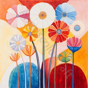 Whimsical Colorful Flower Clipart, 10 JPG Watercolor Wildflower Clip ...