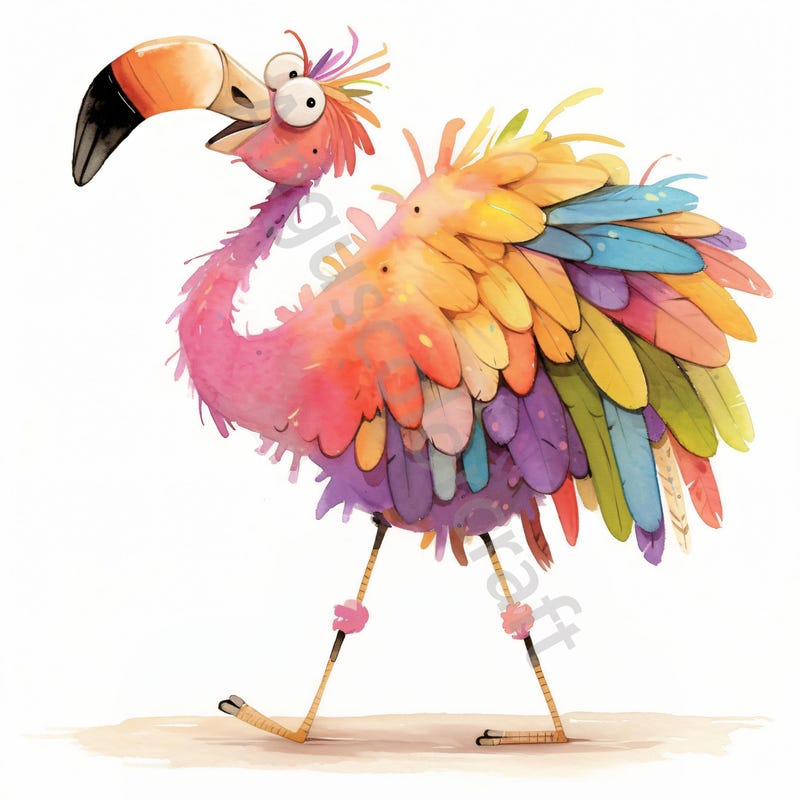 Cartoon Flamingo Clip Art - Etsy UK