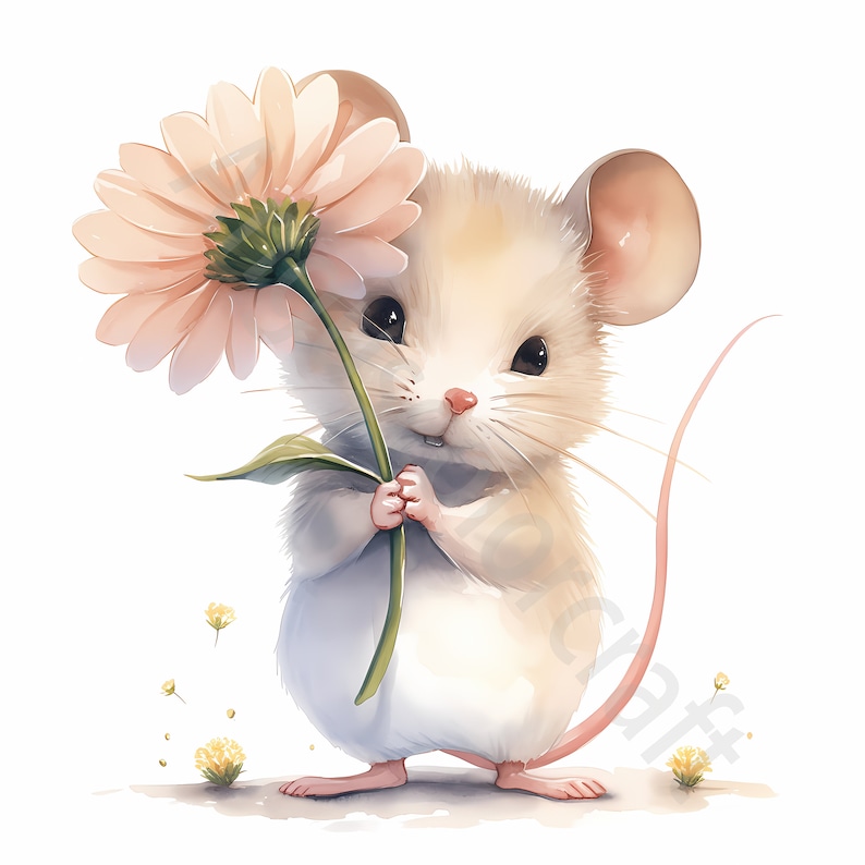 Watercolor Mouse and Flower Clipart 20 High Quality Jpgs, Digital Paper ...