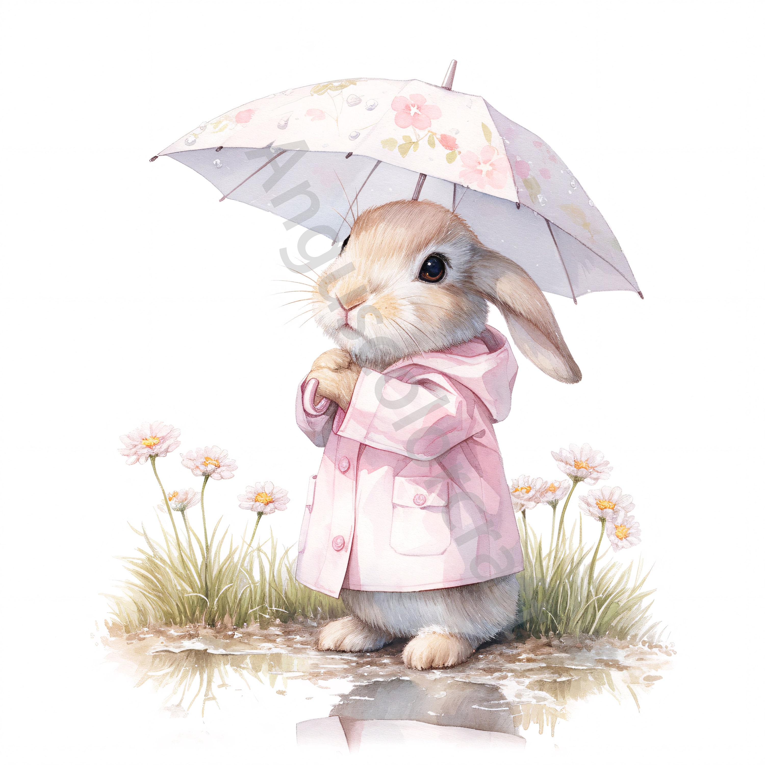 13 Jpgs Cute Whimsical Raincoat Rabbit Clipart, Cute Bunny Clip Art ...