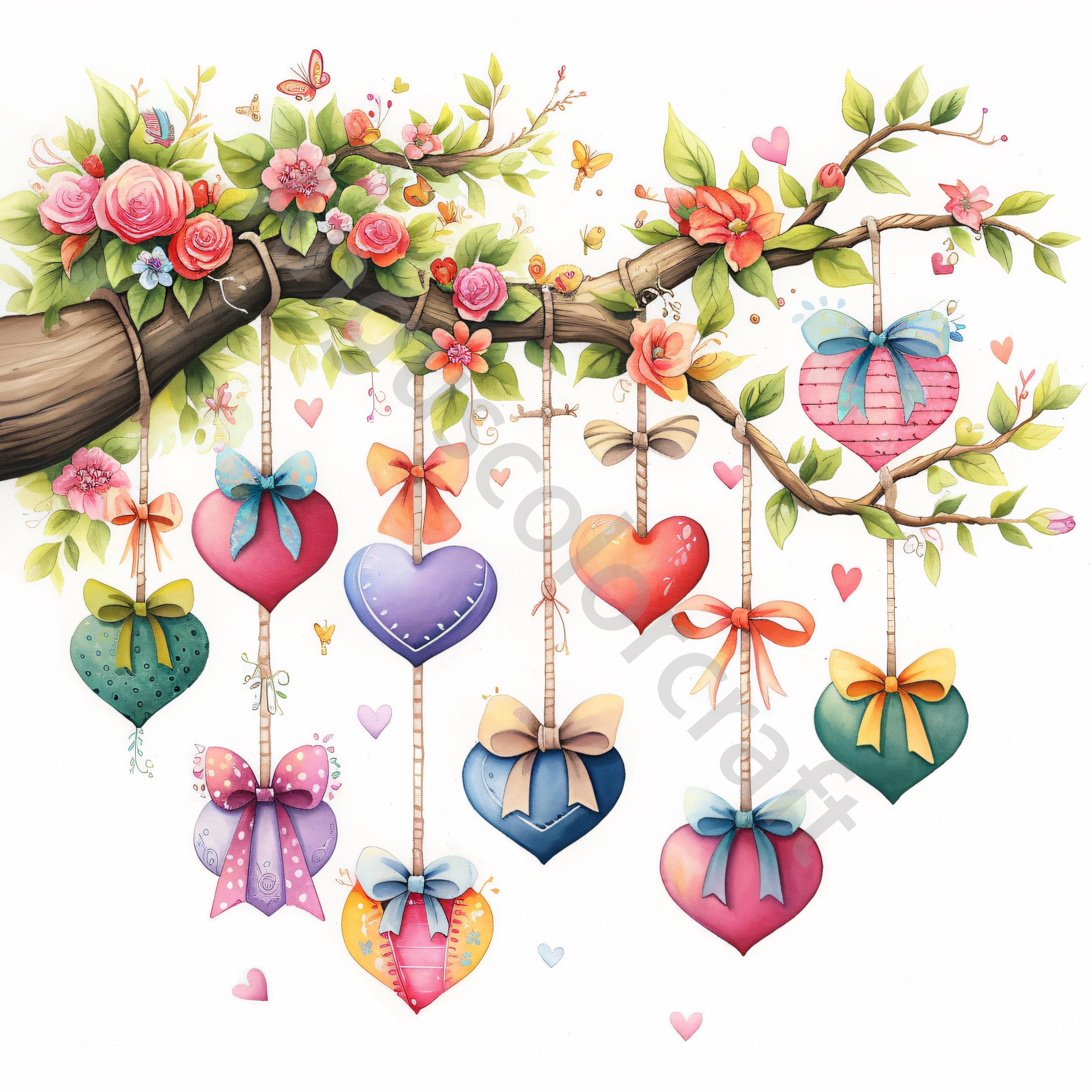 13 Branch Heart Clipart Art, Watercolor JPG, Junk Journaling, Scrapbook ...