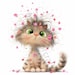 12 Frazzled Flower Cat Clip Art, Watercolor Clipart JPG, Junk ...