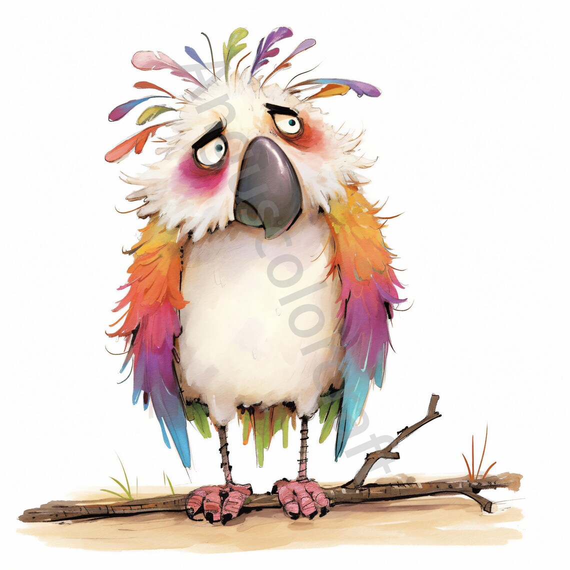 10 JPG Quirky Frazzled Bird Clip Art, Watercolor Clipart, Junk ...