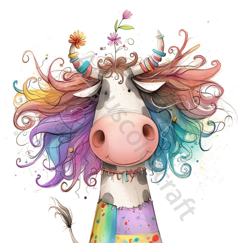 13 Quirky Cow Clipart, Commercial Use, Whimsical Ephemera, Watercolor ...
