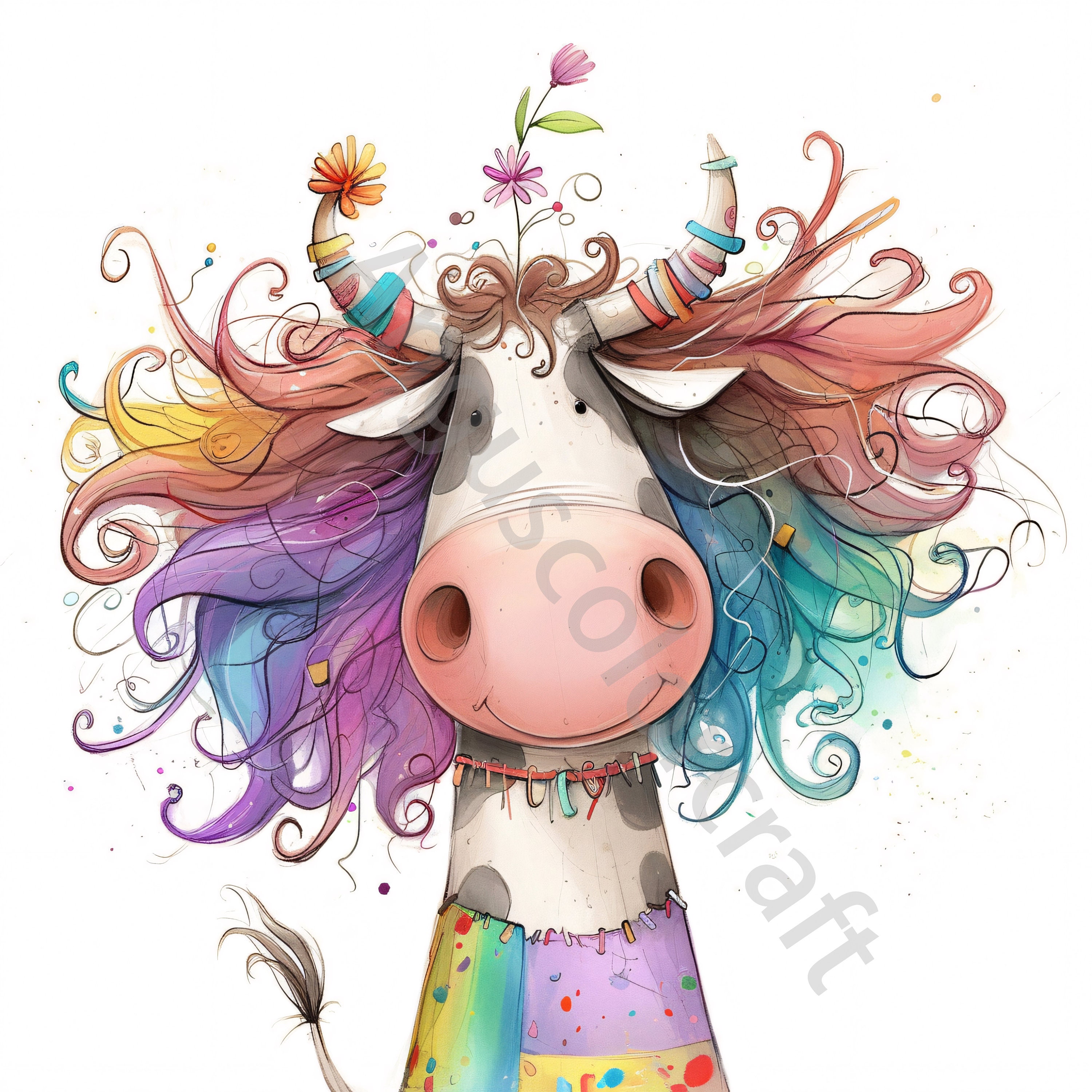 13 Quirky Cow Clipart, Commercial Use, Whimsical Ephemera, Watercolor ...