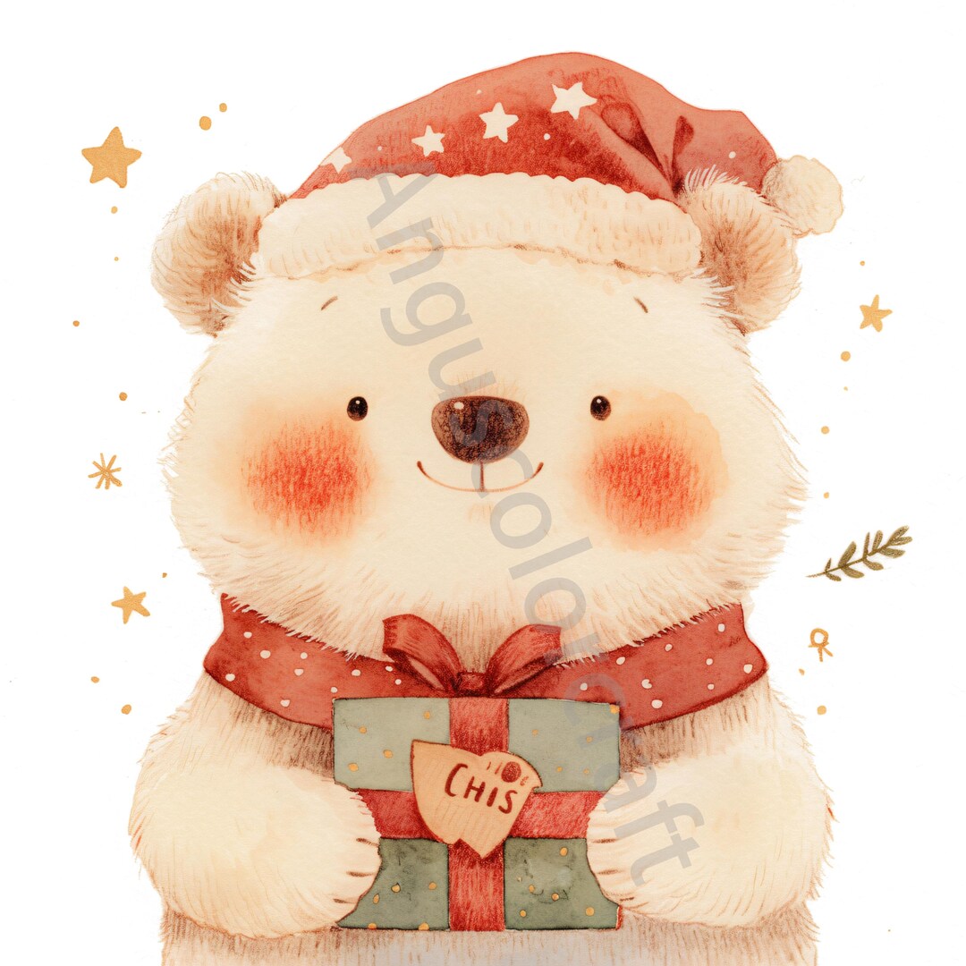 Watercolor Christmas Bear Clipart: Whimsical JPG Images (10 Jpgs ...