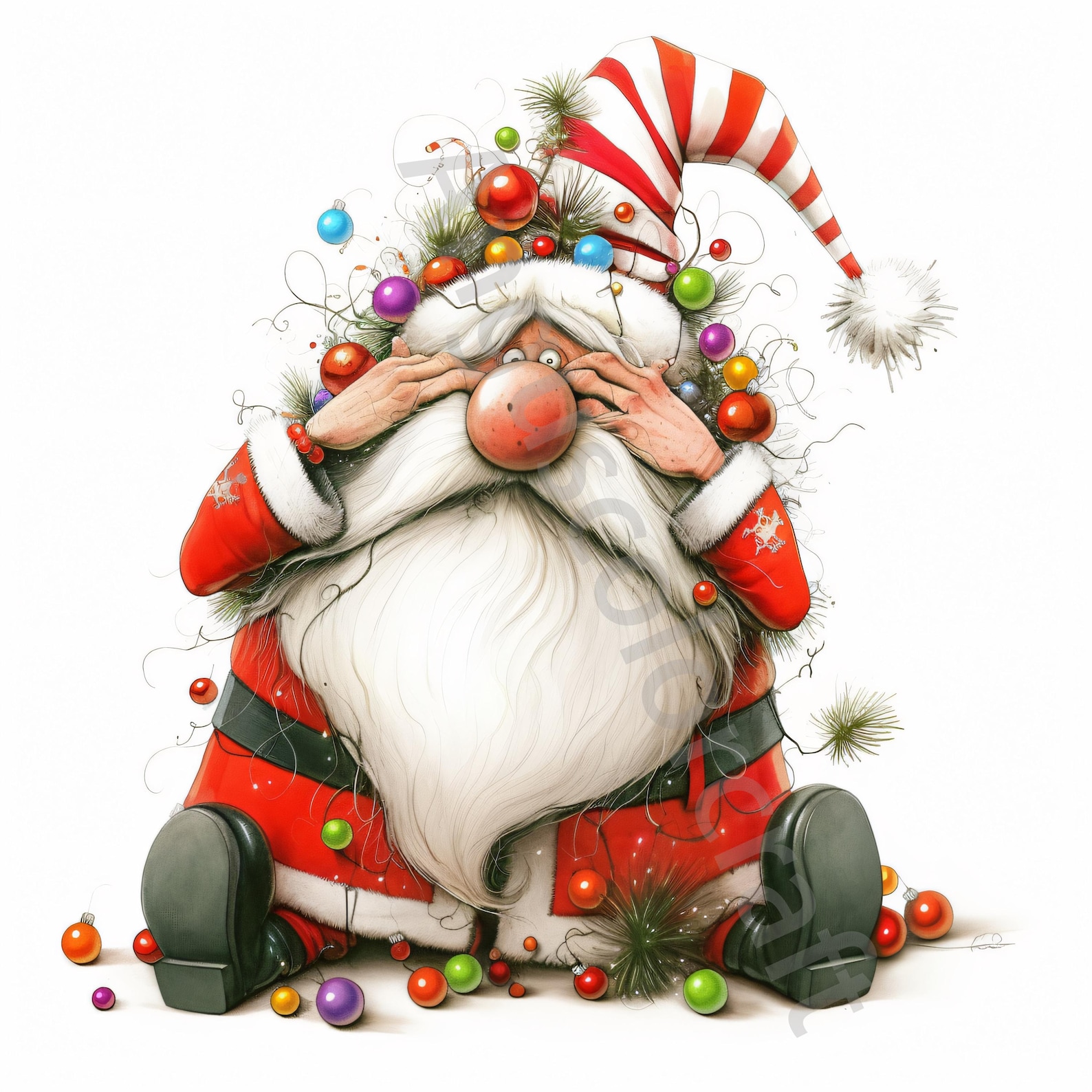 10 Quirky Busy Santa Clipart, Festive Santa, Commercial Use, Whimsical ...