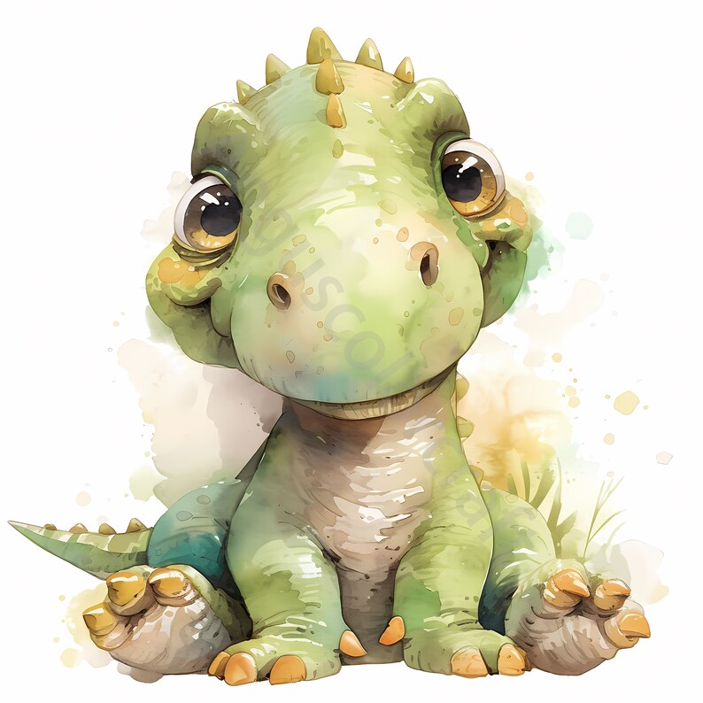 Baby Dinosaur Watercolor Clipart, Charming Baby Dinosaur Clipart Bundle ...
