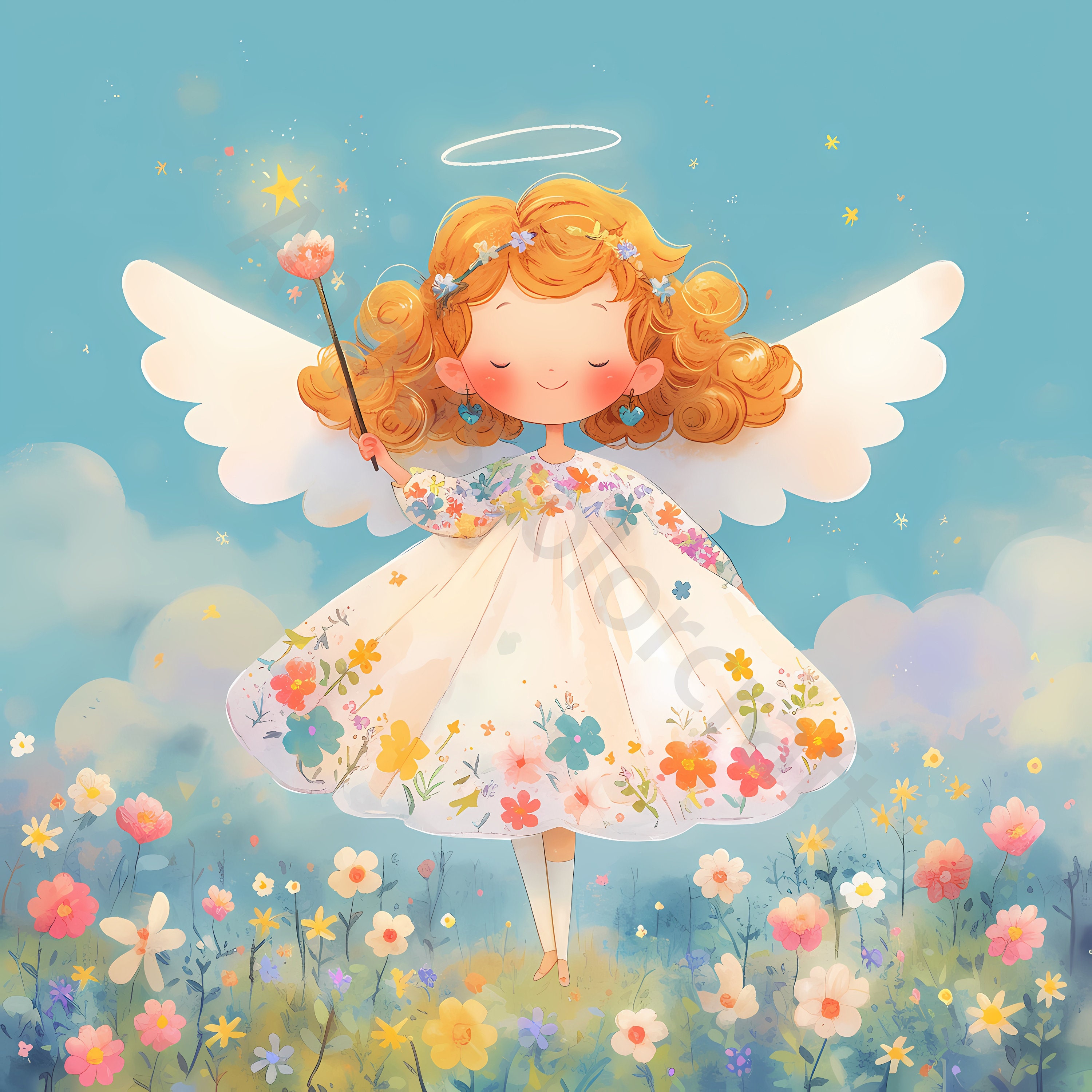 Whimsical Angel Clip Art 10 High Res Watercolor JPG for Junk Journaling ...