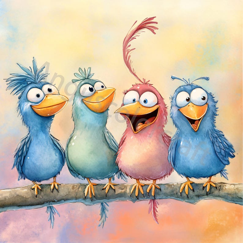 10 Funny Whimsical Birds Clipart, Cute Bird Clipart, High Quality Jpgs ...