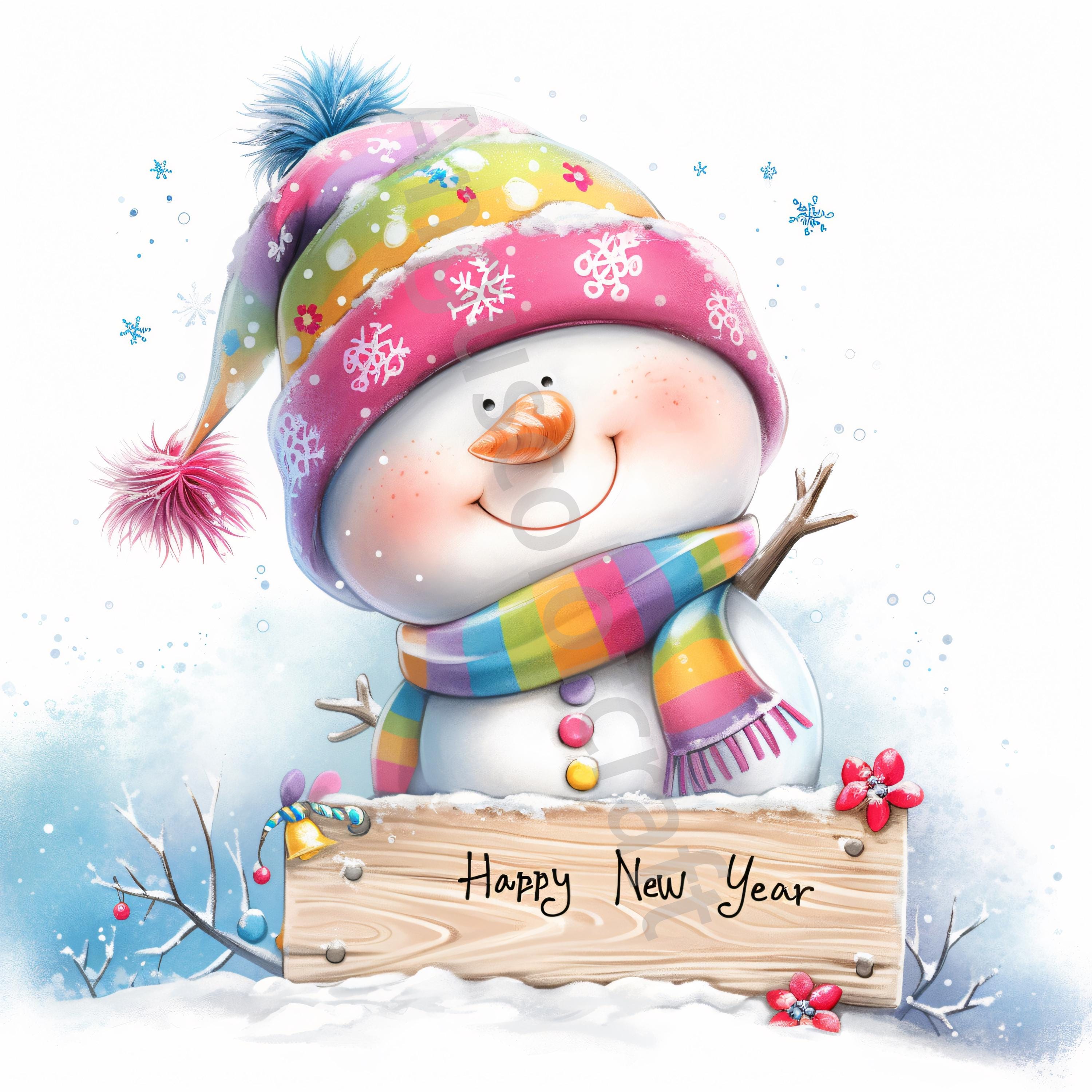 10 Quirky Snowman Clip Art, Watercolor New Year Clipart JPG, Junk ...