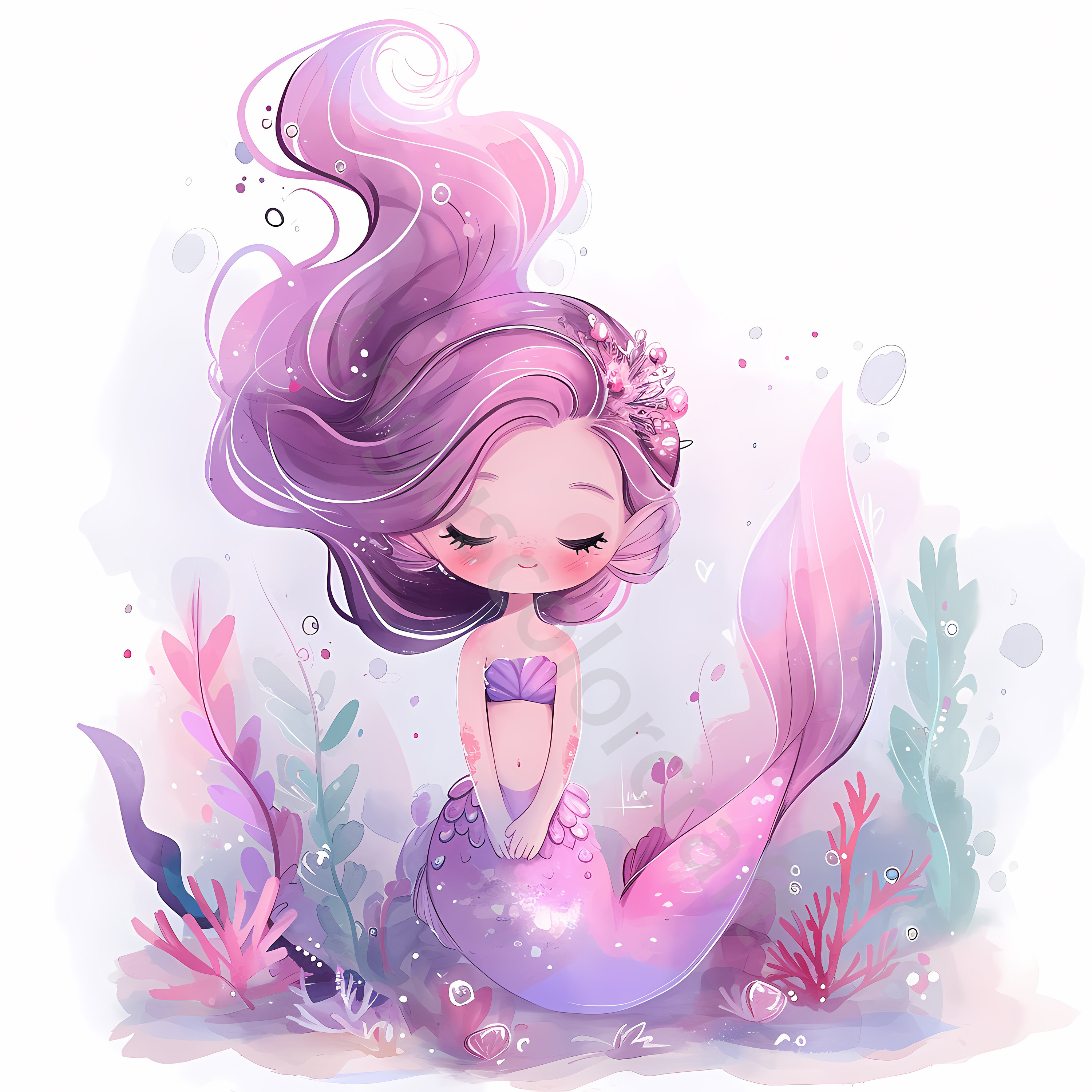 13 Watercolor Mermaid Clipart, Cute Mermaid, Printable Watercolor ...
