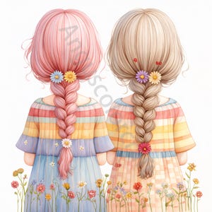 Best Friends Little Girls Clip Art Kit 13 High Res Watercolor Jpgs for ...