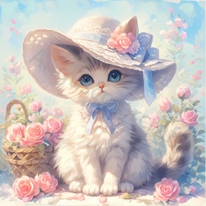 Cute Cat, Shabby Chic Kitten With Bubbles Clip Art 10 Watercolor Jpgs ...