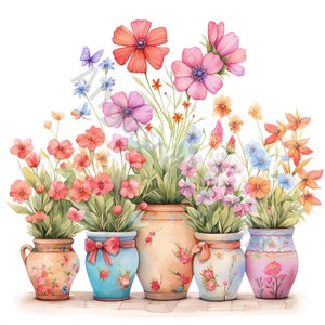 15 Cute Whimsical Flower Clipart, Row of Flowers Clipart, High Res JPG ...